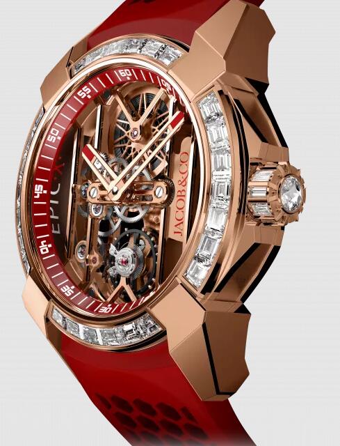 Jacob & Co. EPIC X ROSE GOLD BAGUETTE (RED INNER RING) Watch Replica ...
