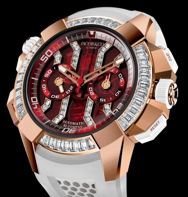Jacob & Co. EPIC X CHRONO BAGUETTE ROSE GOLD RED Watch Replica EC423.42 ...